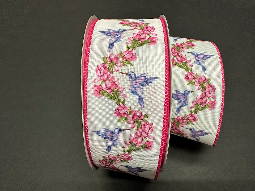 Hummingbird Floral Garland Wire Edge Ribbon - Floral Wire Ribbon ...