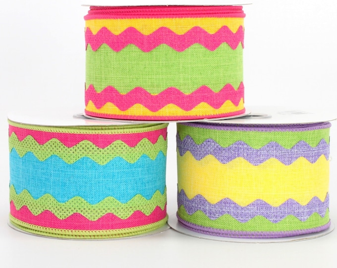 10 Yards Tri Color Ric Rac Wired Ribbon - 2.5" Wired Ribbon, 3 Color ...