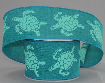 10 Yards Blue Coral Seahorse Starfish Wired Ribbon - Tropical Ribbon ...