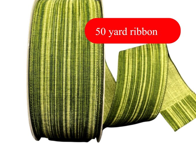 50 Yards Green Leaf Ombre Stripe Wire Edge Ribbon Spring Wired Ribbon ...