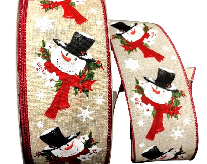 Jolly Snowman Red Scarf Christmas Wired Ribbon - Snowman Ribbon, Wired ...