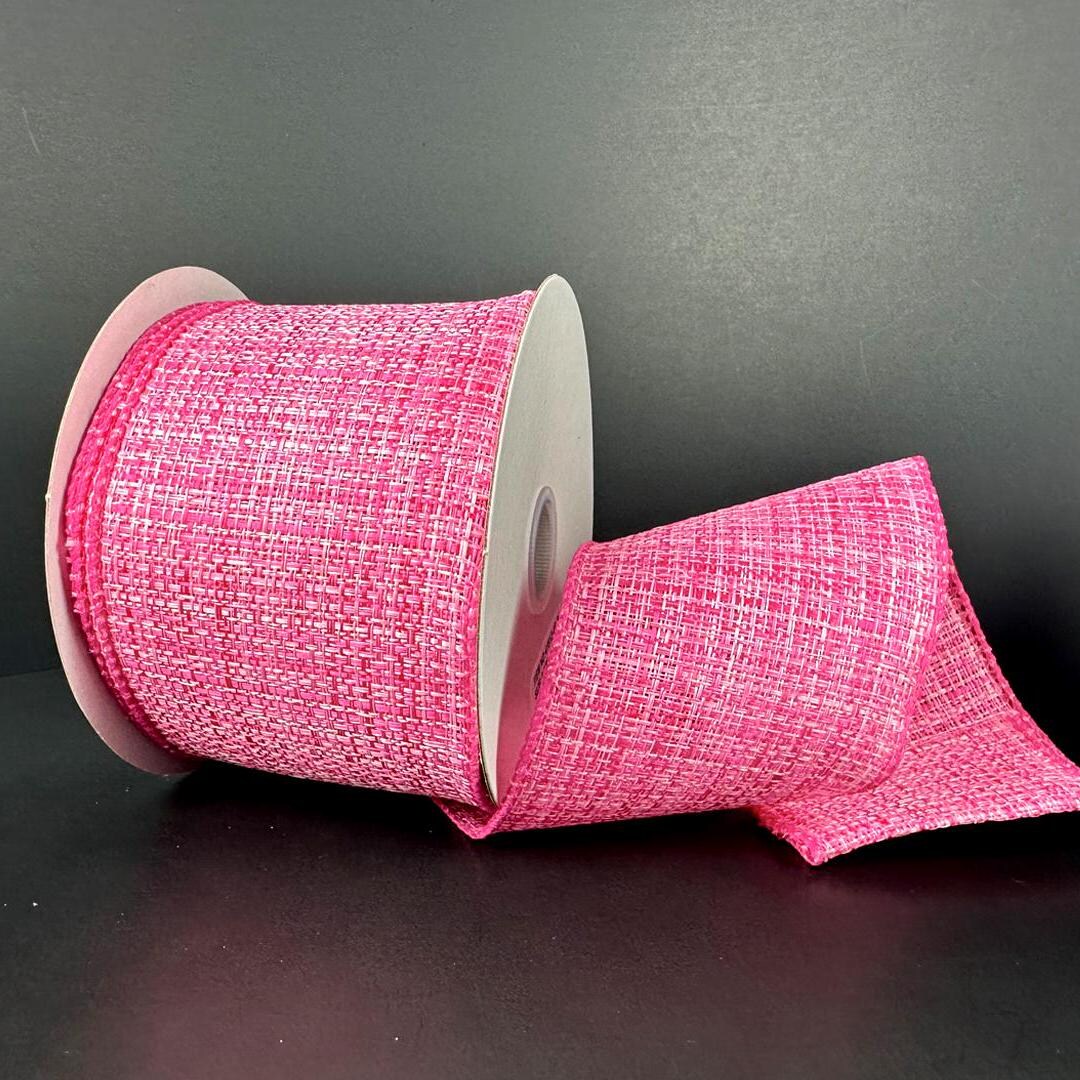 Hot Pink White Woven Tweed Wire Edge Ribbon - Spring Ribbon, Wreath ...