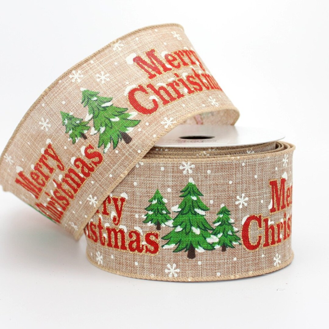 Merry Christmas Rustic Tree Snowflake Wire Edge Ribbon 3 Yards Ribbon 2 ...