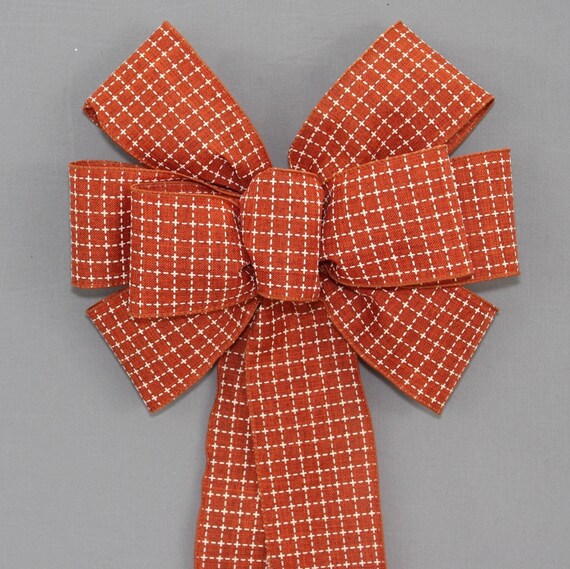 Rust Raised Stitch Fall Wreath Bow - Fall Wreath Bow, Burnt Orange Fall ...