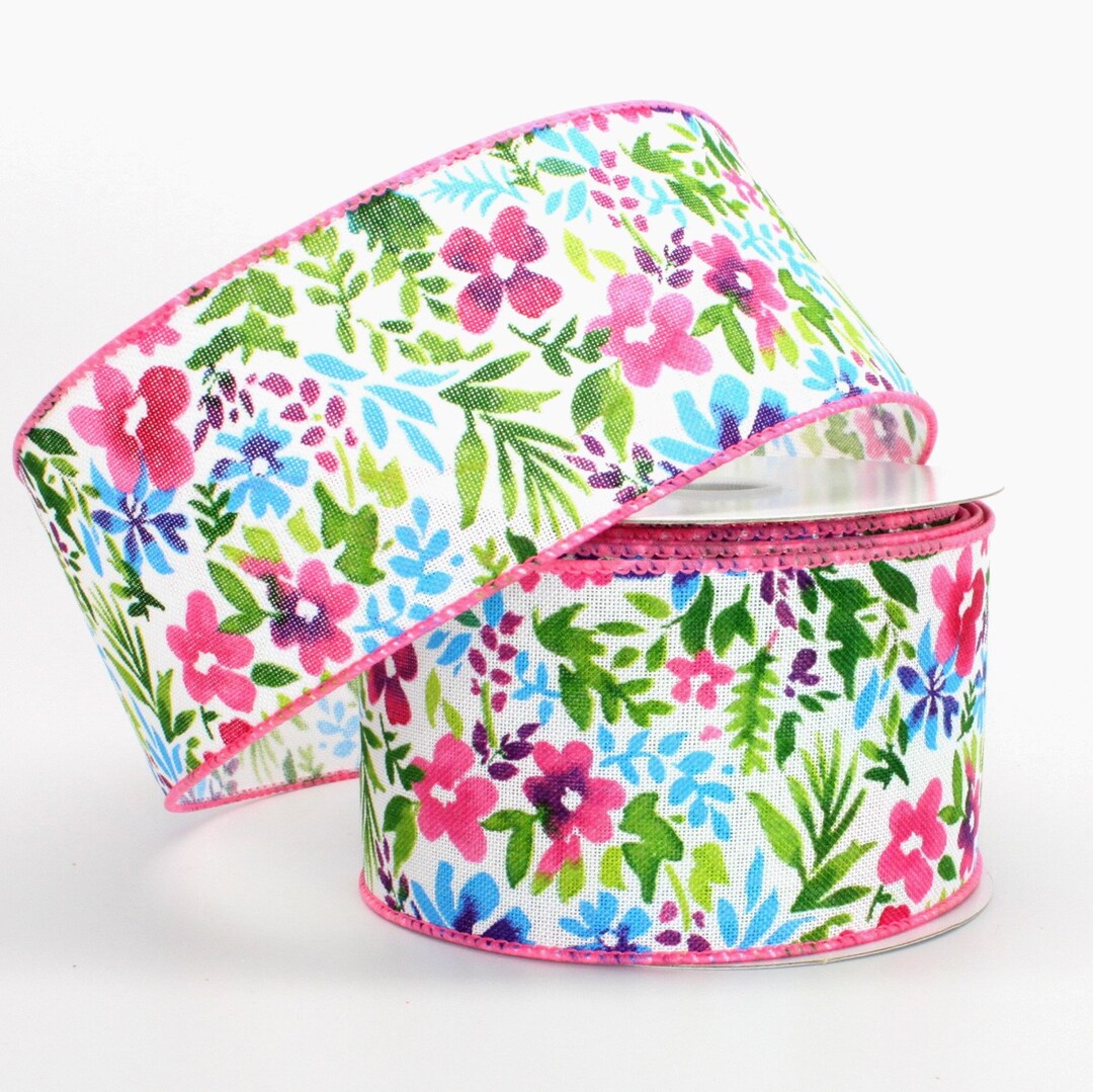 Watercolor Floral Spring Wire Edge Ribbon Floral Wire Ribbon, Ribbon ...