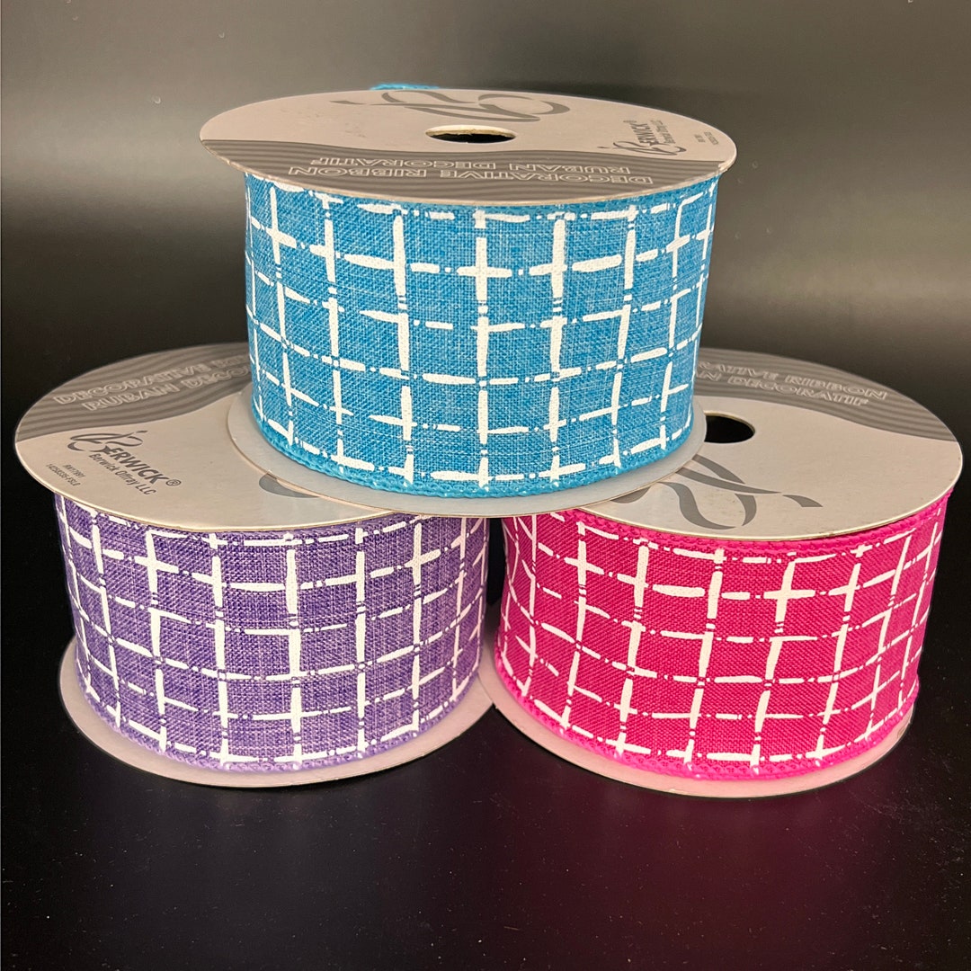 10 Yards Basket Weave Plaid Wired Ribbon - Ribbon for Wreaths, Easter ...