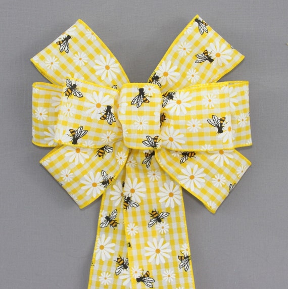 Bumblebee Daisy Yellow Gingham Wreath Bow 4 Color Options Bumble Bee