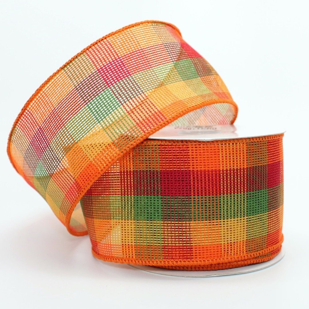 10 Yards Fall Check Wire Edge Ribbon 2.5 Wide, Ribbon for Wreaths, Gift ...