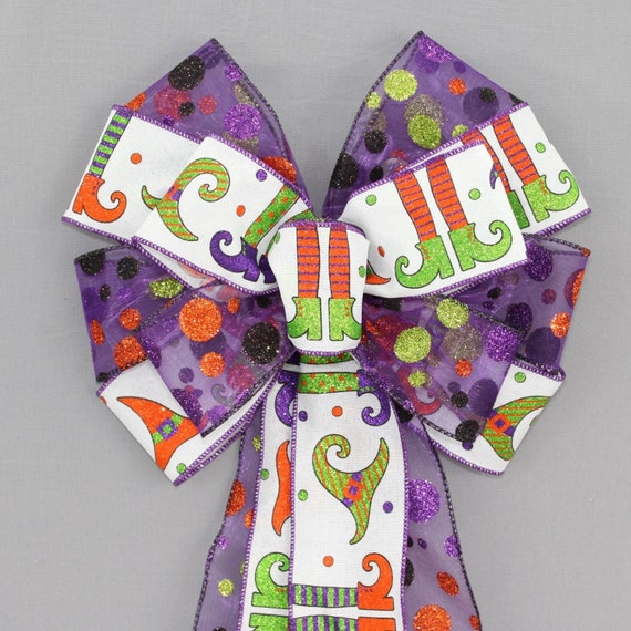 Witch Hat Legs Sparkle Dot Halloween Wreath Bow - Halloween Wreath Bow ...