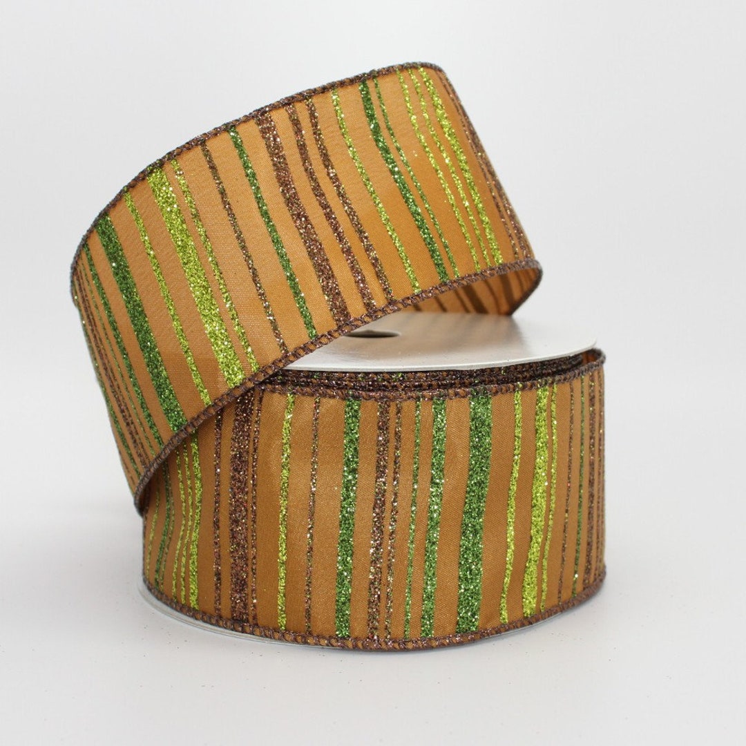 25 Yards Fall Sparkle Stripe Wire Edge Ribbon 2.5 Wide, Ribbon for ...