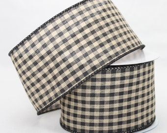 10 Yards Navy Blue Natural Gingham Wired Ribbon 2.5 Wide Ribbon, Plaid ...