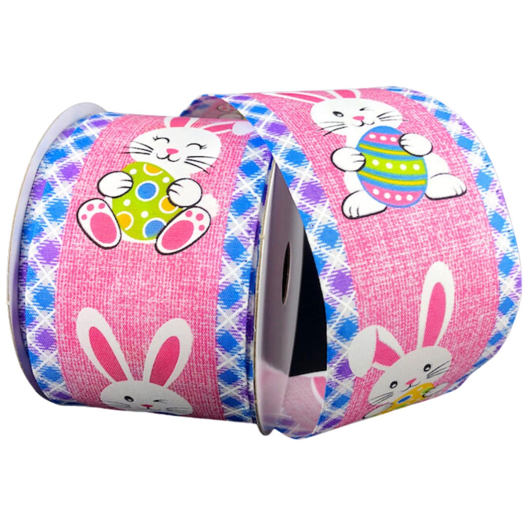 10 Yards Happy Bunny Argyle Edge Easter Wired Ribbon Bunny Easter ...