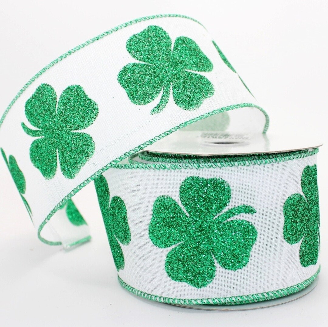 10 Yards Bold Sparkle Shamrock St. Patrick's Day Wired Ribbon - 2.5 ...
