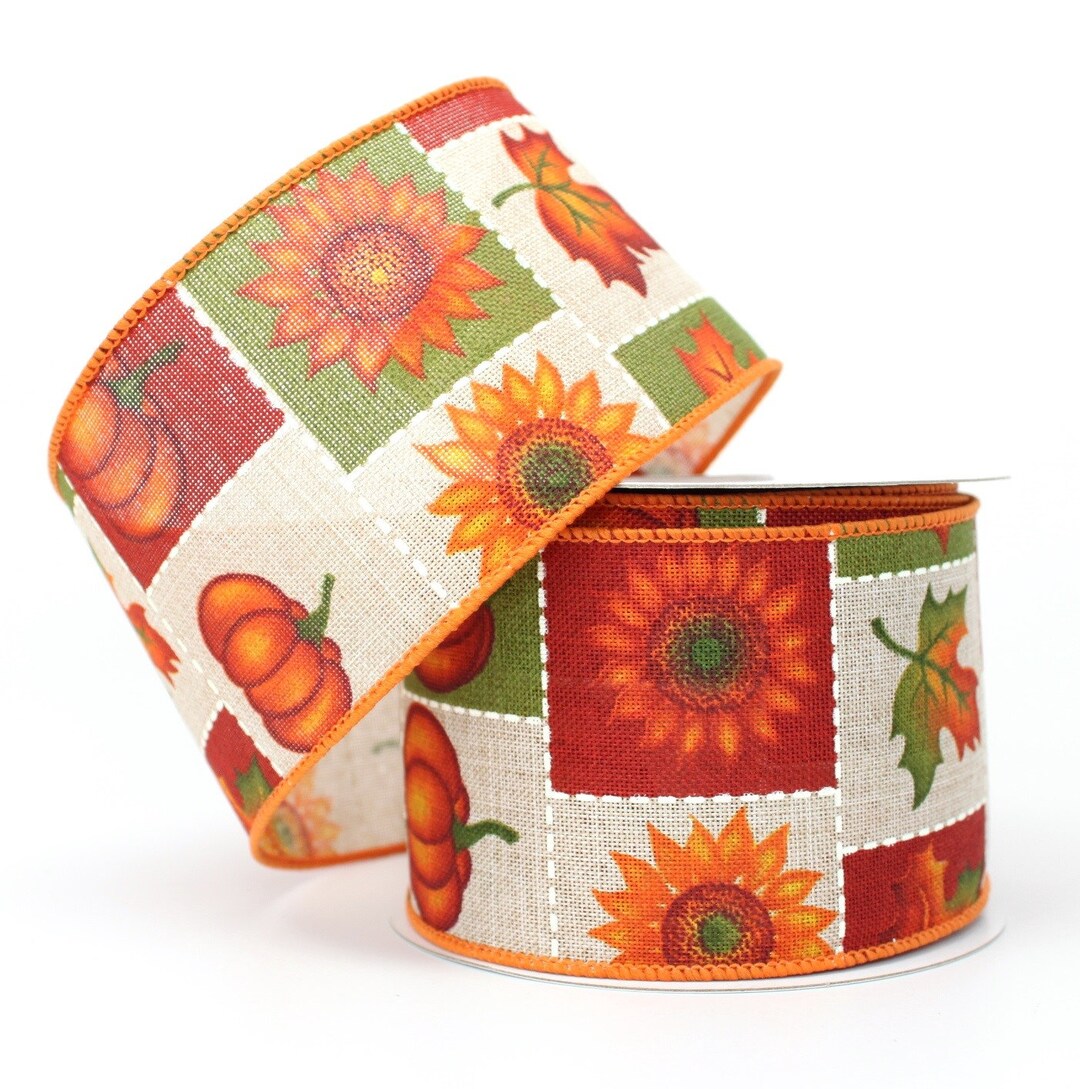 10 Yards Rustic Fall Patchwork Collage Wired Ribbon - Ribbon for ...