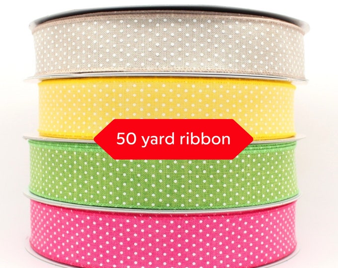 50 Yards Micro Dot Rustic Wired Ribbon - 1.5" Wired Ribbon, 4 Color ...