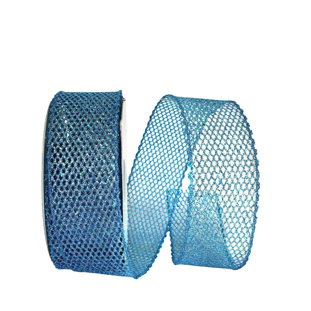 10 Yards Ice Blue Woven Mesh Metallic Wired Ribbon - Christmas Ribbon ...