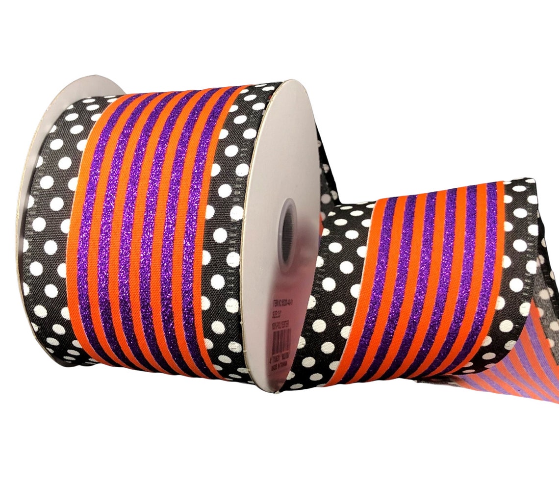 10 Yards Halloween Sparkle Stripe Black White Dot Wired Edge - Etsy