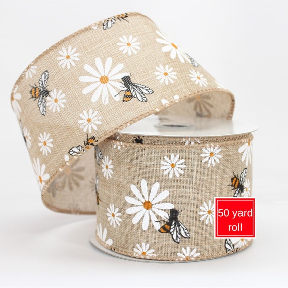 50 Yards Natural Bumblebee Daisy Wired Ribbon - 50 Yard Wired Ribbon ...