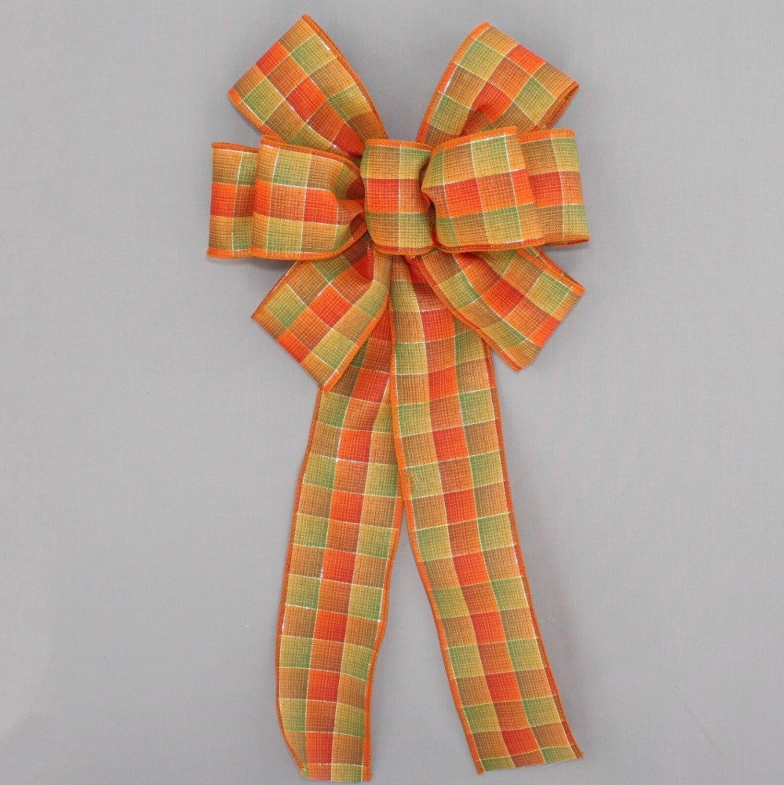 Orange Green Fall Plaid Wreath Bow Fall Decorations | Etsy