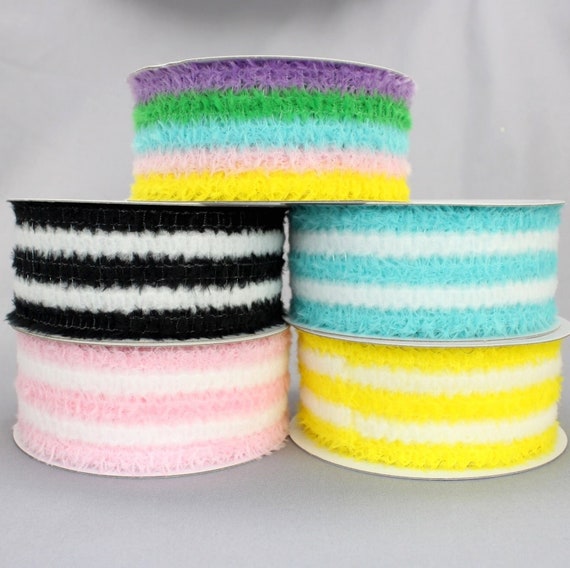 10 yards Fuzzy Stripe Wired Ribbon - 1.5" Wired Ribbon, 5 Color Options ...