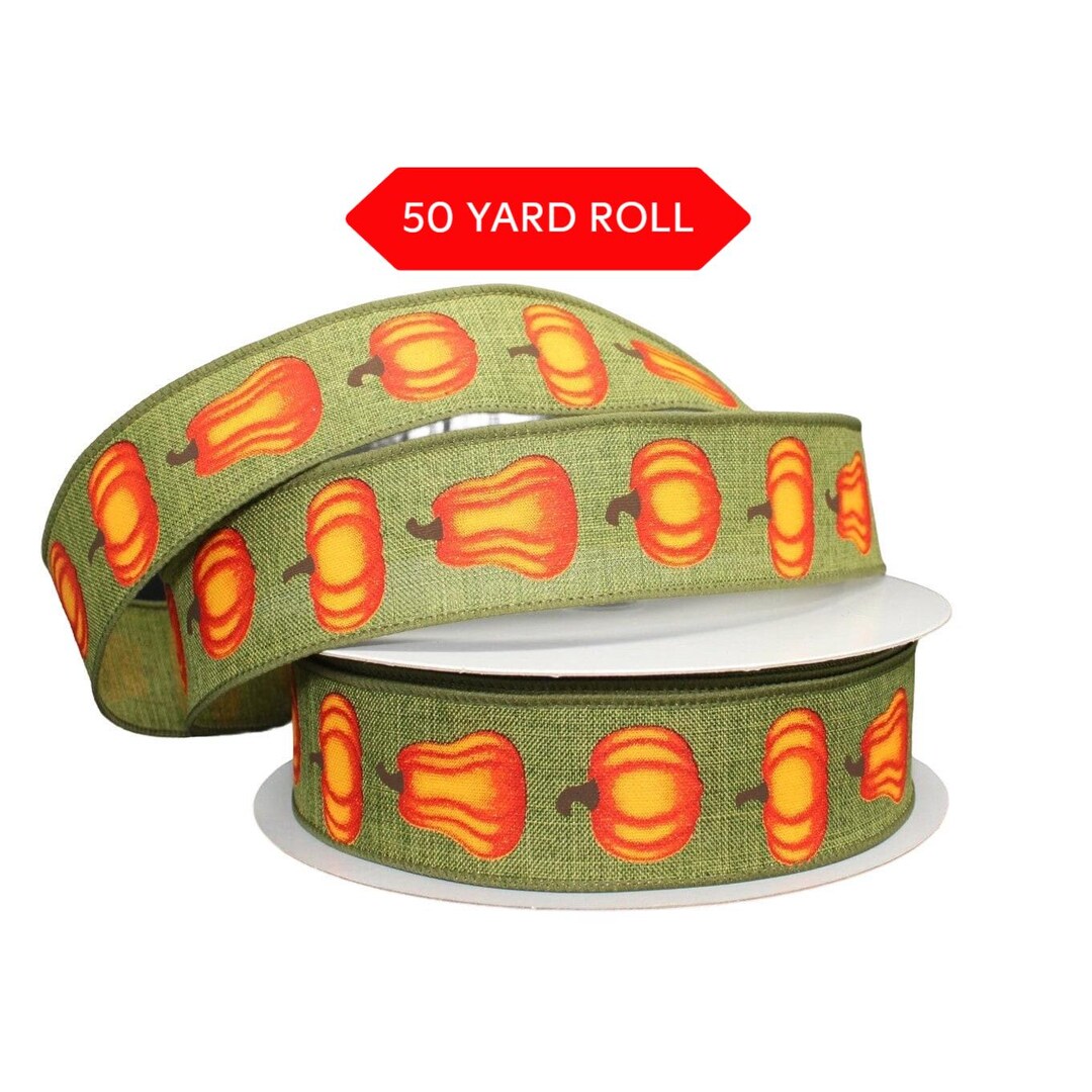 50 Yards Moss Green Pumpkin Fall Wired Ribbon - Pumpkin Wired Ribbon ...