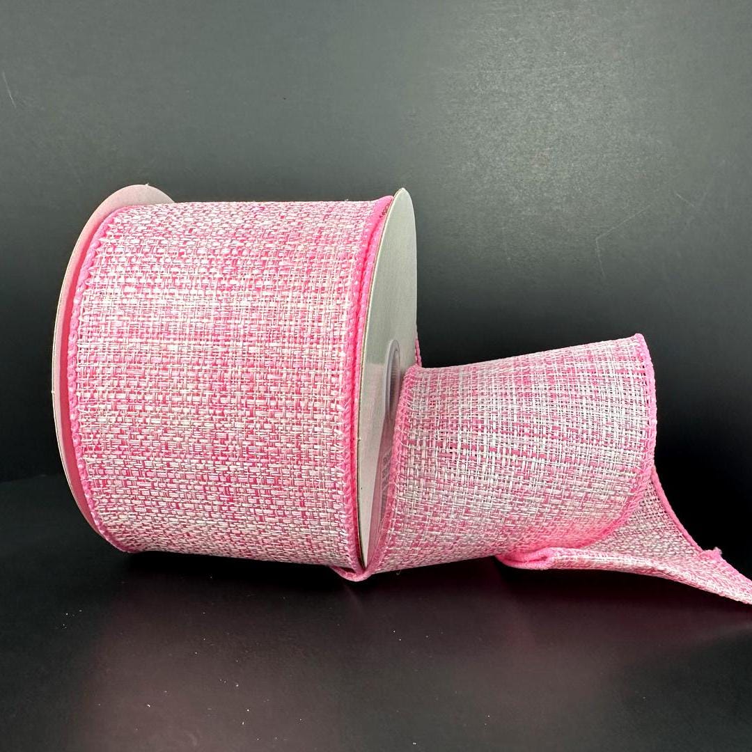 Pink White Woven Tweed Wire Edge Ribbon - Spring Ribbon, Wreath Ribbon ...