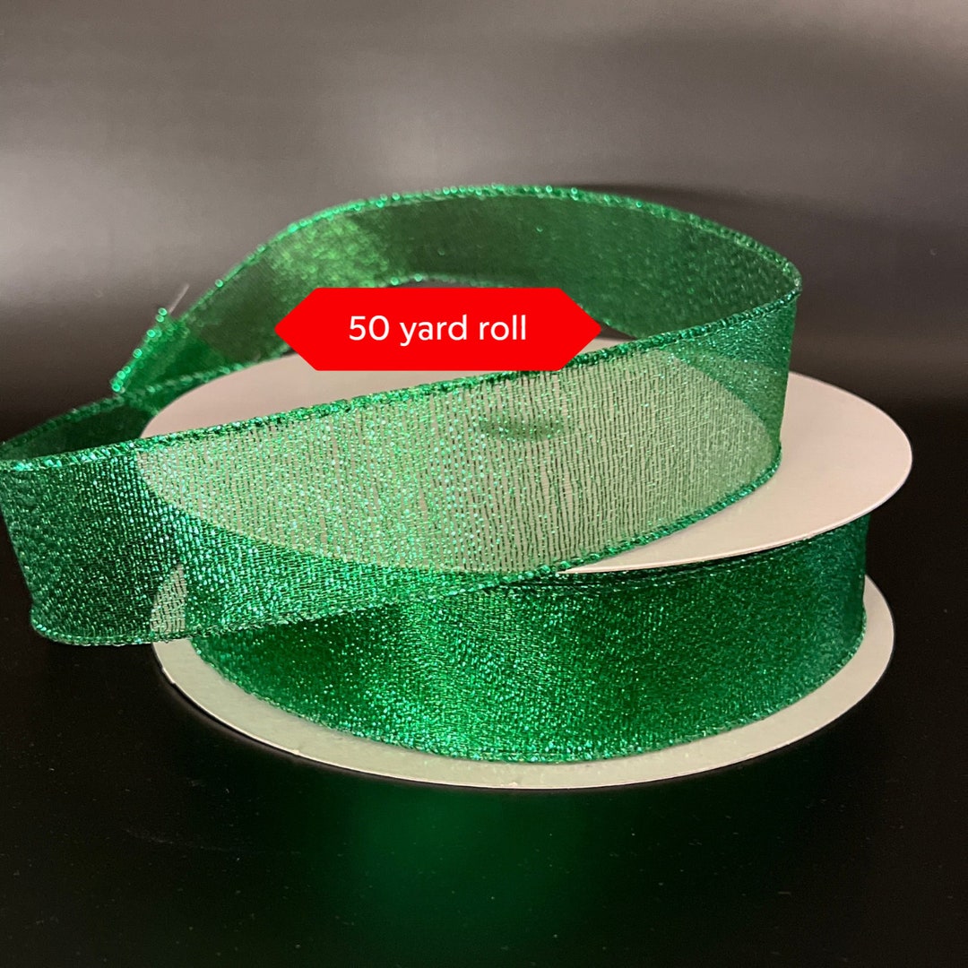 50 Yards Emerald Green Metallic Christmas Wired Ribbon - Christmas ...