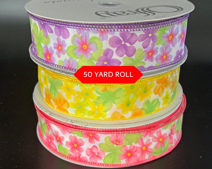50 Yards Spring Floral Wire Edge Ribbon - Floral Wired Ribbon Ribbon ...