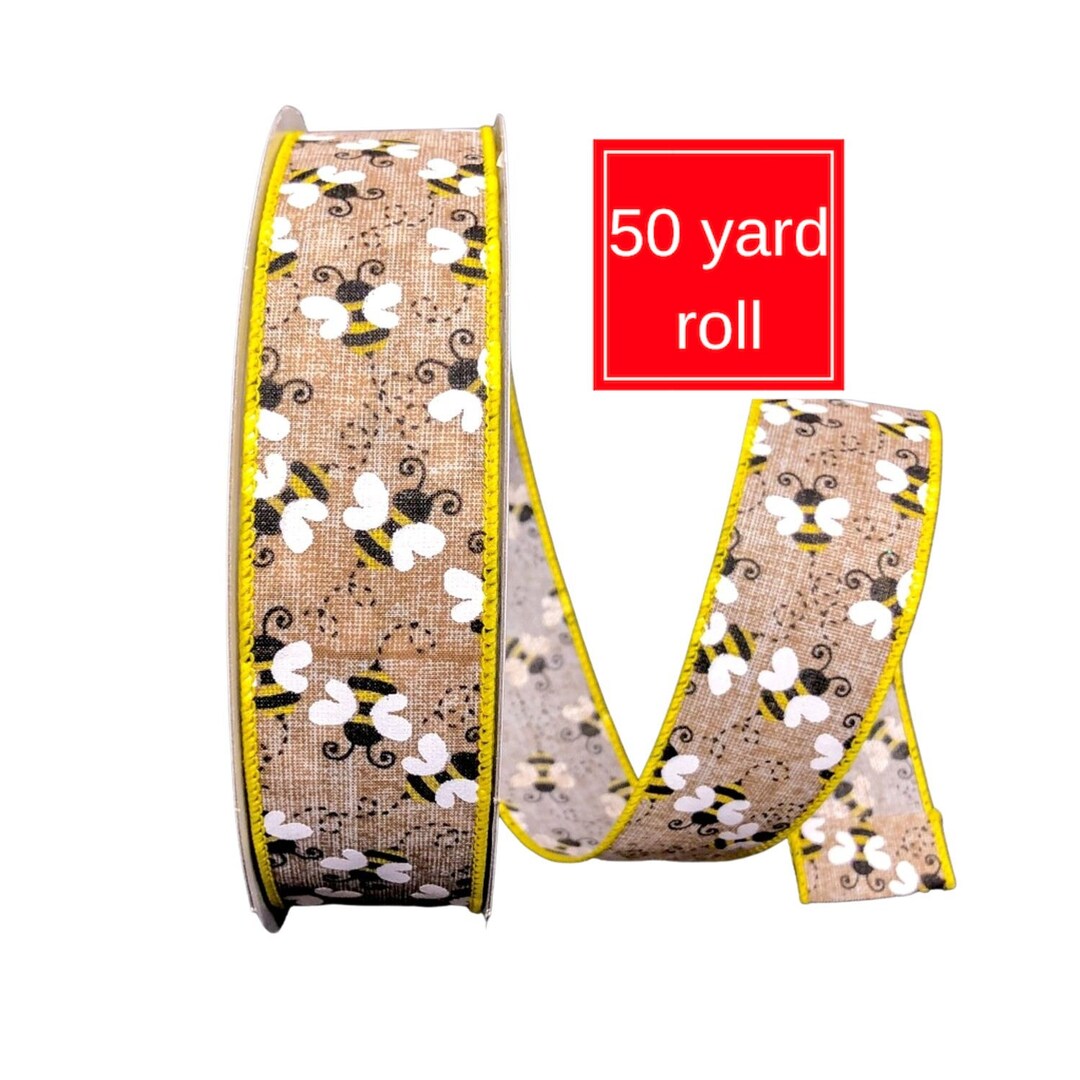 50 Yards Buzzing Bees Wired Ribbon - 50 Yard Wired Ribbon, Bumblebee ...