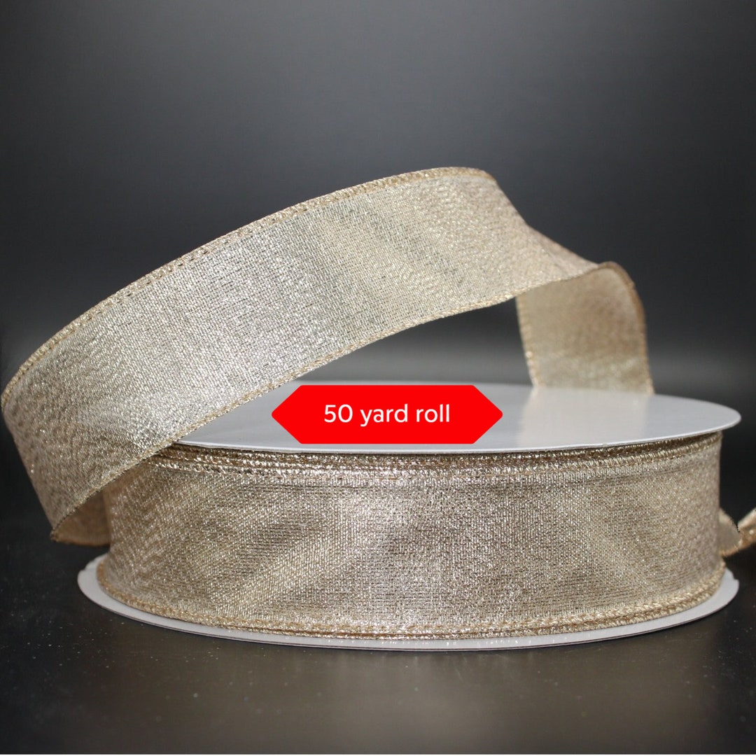 50 Yards Matte Gold Metallic Wire Edge Ribbon Ribbon for Wreaths ...