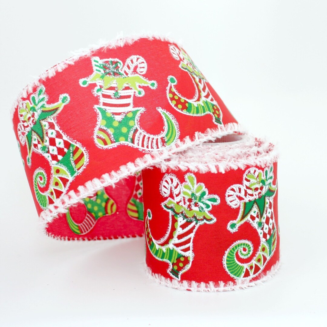 Elf Stocking Christmas Wired Snow Edge Ribbon Christmas - Etsy