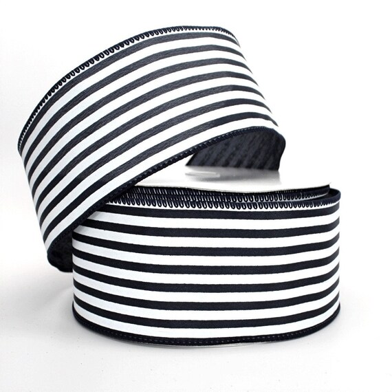 10 yards Black White Stripe Edge Wire Edge Ribbon - 2.5" wide ribbon ...