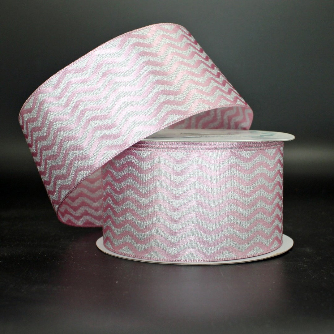 20 Yards Pink Silver Metallic Chevron Christmas Wired Ribbon ...