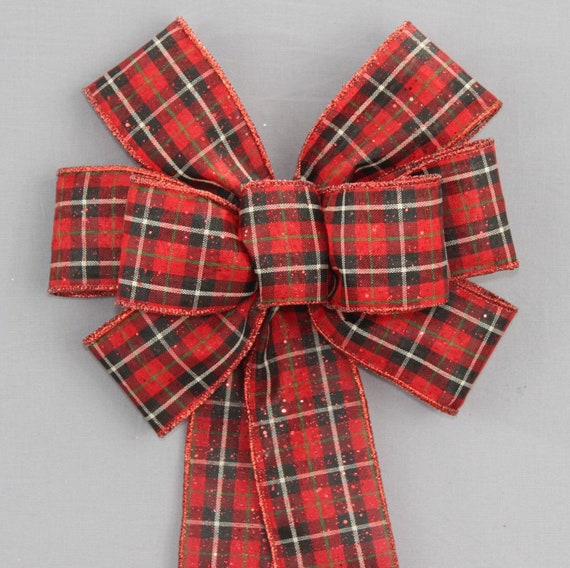 Red Black Sparkle Christmas Plaid Wreath Bow - Christmas Wreath Bow, Plaid Christmas Bow by ...