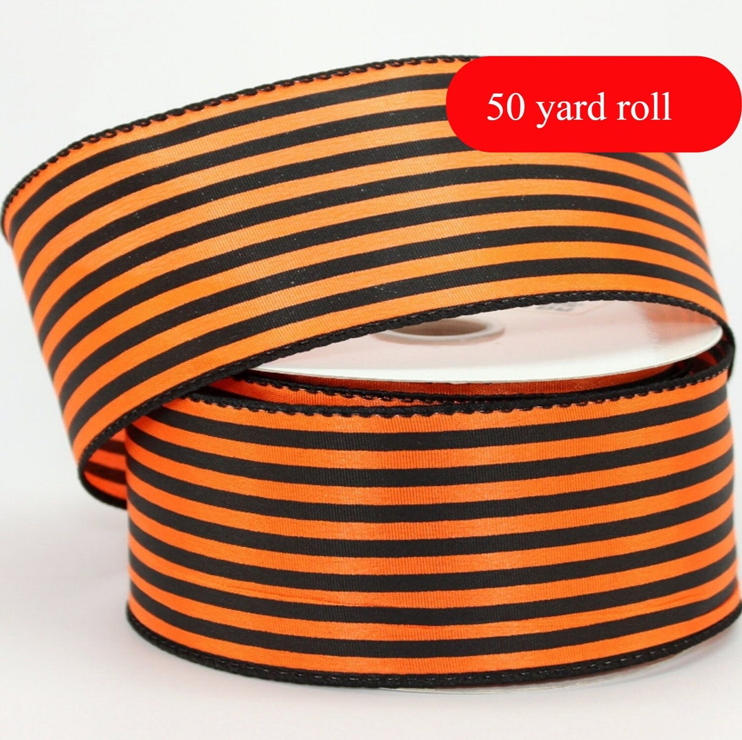 50 Yards Halloween Cabana Stripe Wired Ribbon - Halloween Wired Ribbon ...