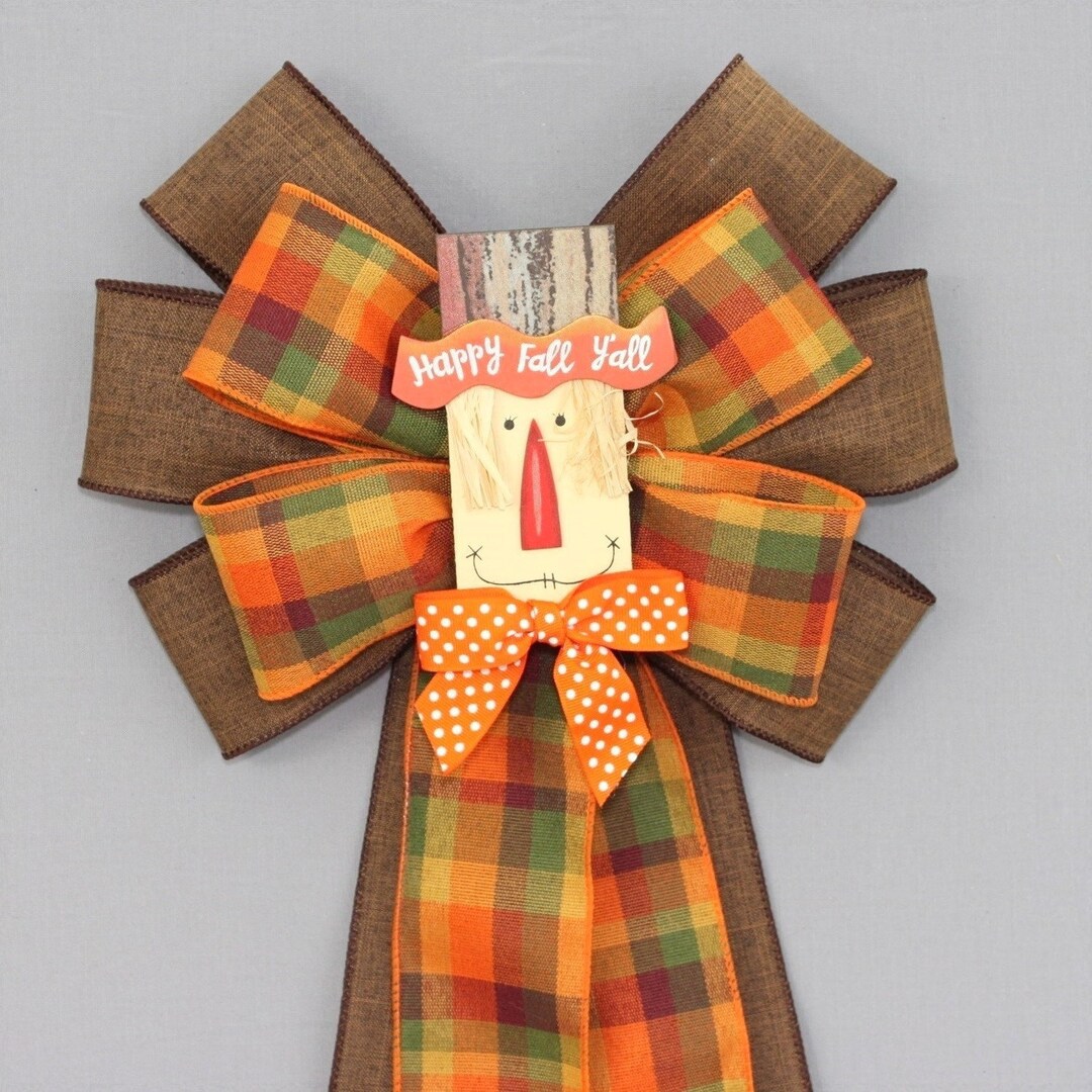Happy Fall Y'all Scarecrow Wreath Bow Fall Plaid Bow - Etsy
