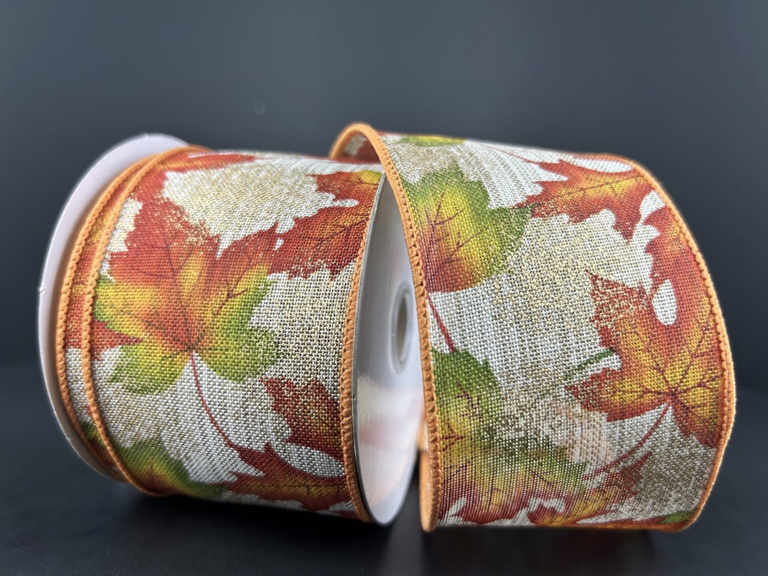 10 Yards Rustic Fall Leaves Wired Ribbon - Ribbon for Wreaths, Fall ...
