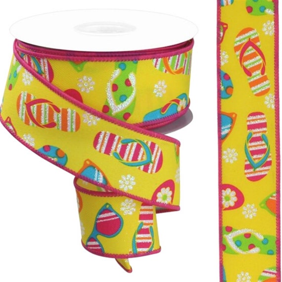 10 yards Flip Flop Summer Wired Ribbon - Beach Ribbon, Ribbon for ...