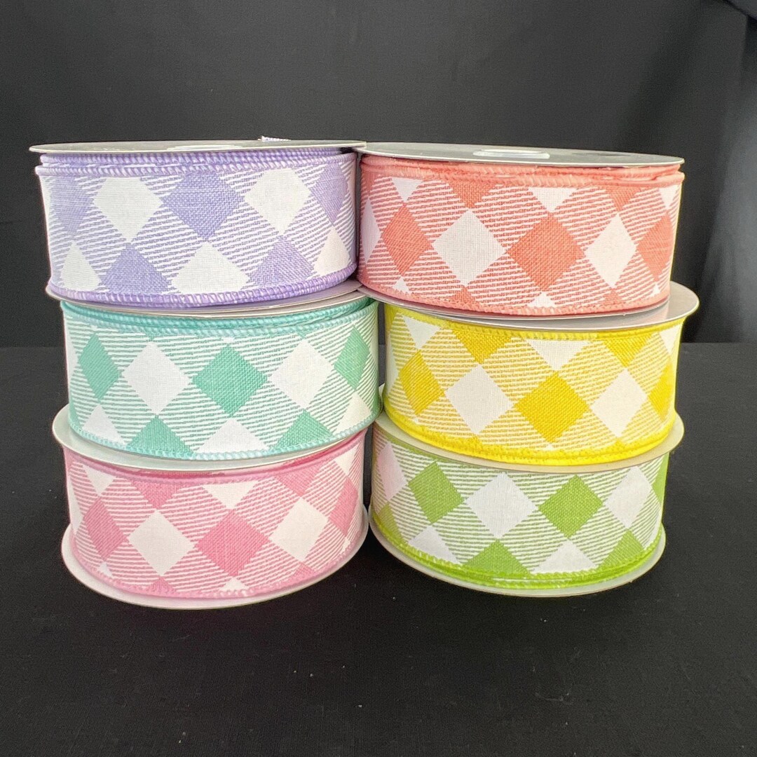 10 Yards Diagonal Plaid Spring Wired Ribbon - 2.5" Wired Ribbon, 6 ...