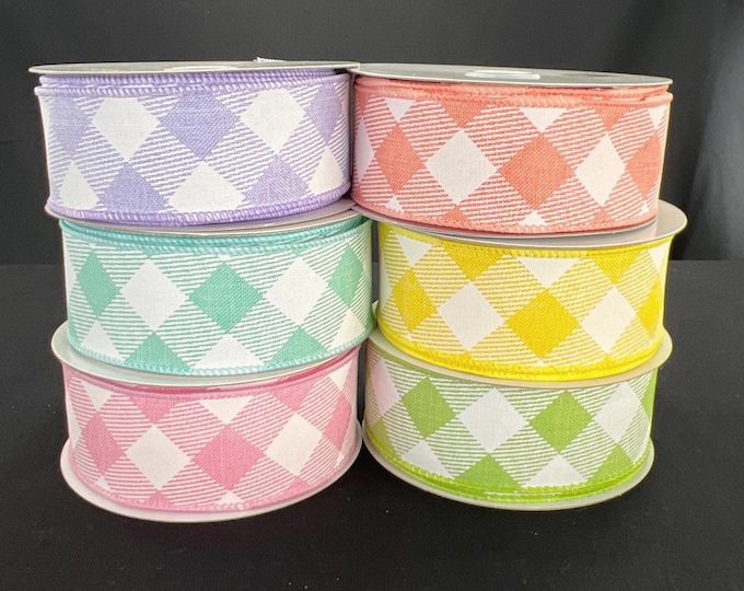 10 Yards Diagonal Plaid Spring Wired Ribbon - 2.5" Wired Ribbon, 6 ...