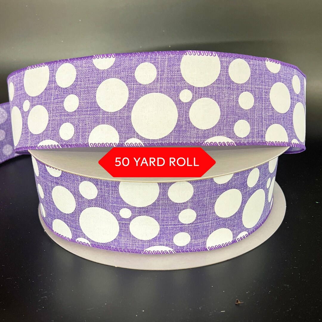 50 Yards Lavender White Polka Dot Wired Edge Ribbon - Easter Ribbon ...