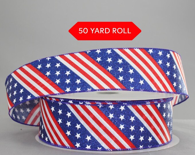 50 Yards Diagonal Flag Stripe Patriotic Wired Ribbon - 2.5" Wired ...