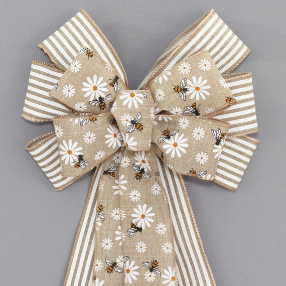 Bumblebee Daisy Cabana Stripe Wreath Bow Bumbebee Wreath Bow Daisy