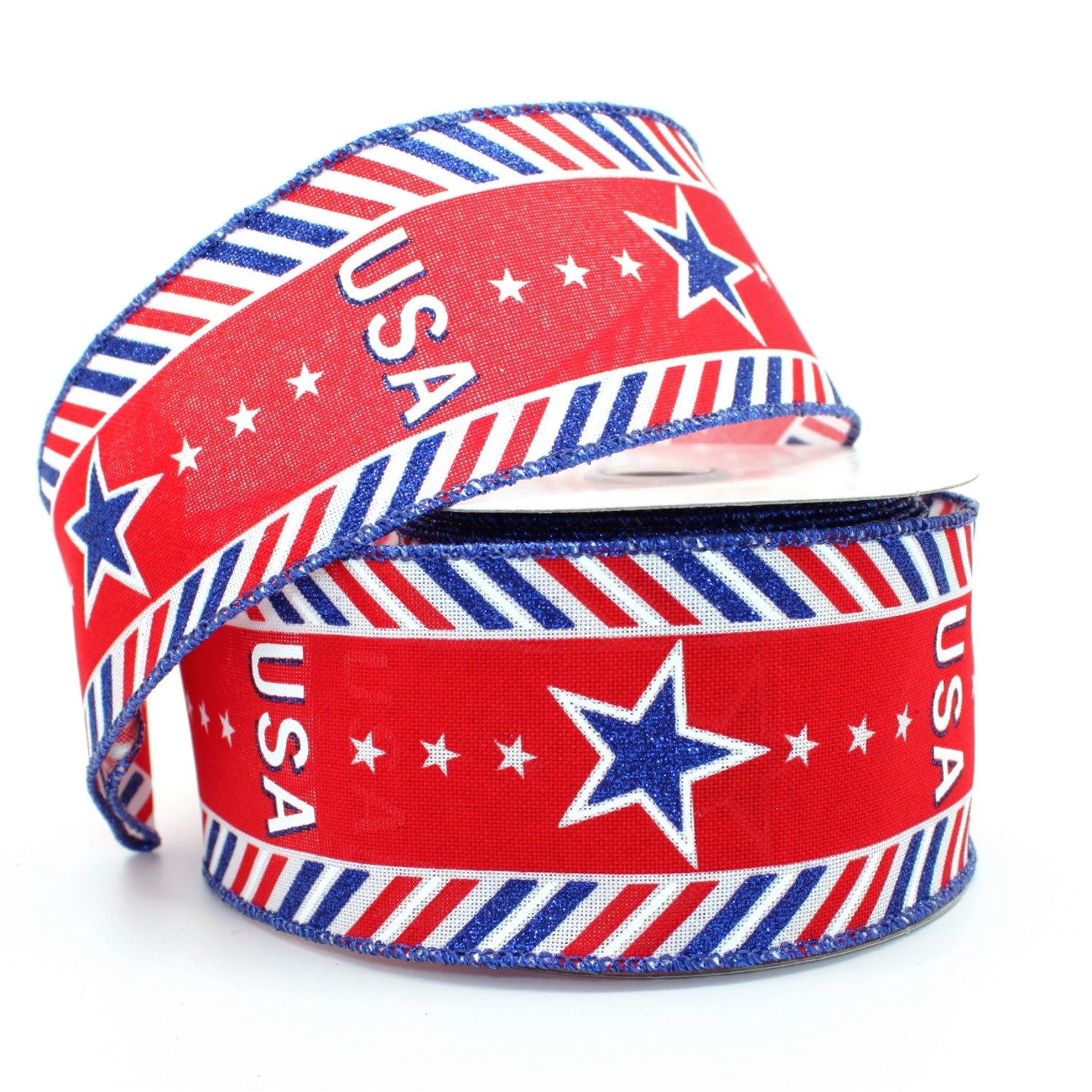 10 Yards USA Diagonal Border Patriotic Wired Ribbon Ribbon - Etsy UK