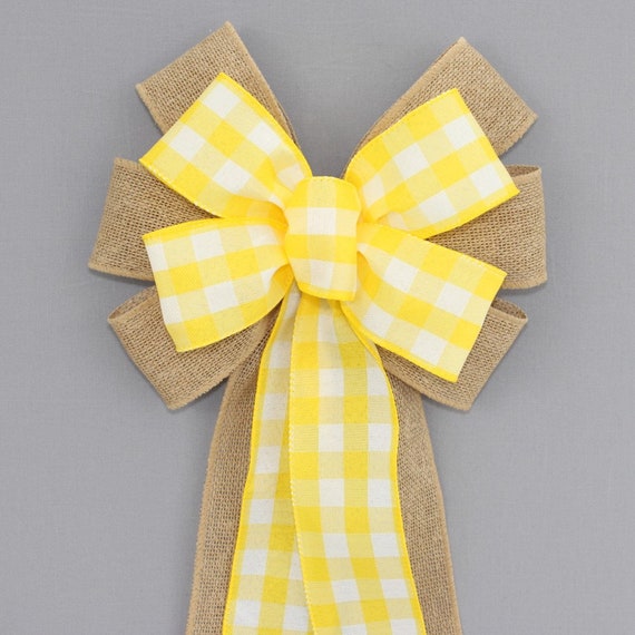 Yellow White Buffalo Plaid Burlap Wreath Bow Burlap Wreath Bow