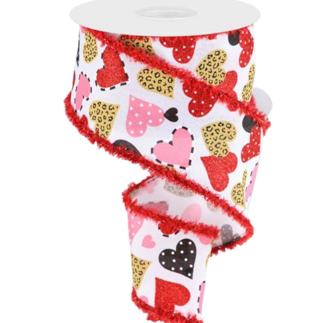 10 Yards Festive Hearts Valentine's Day Wired Ribbon - 2.5" Wide ...