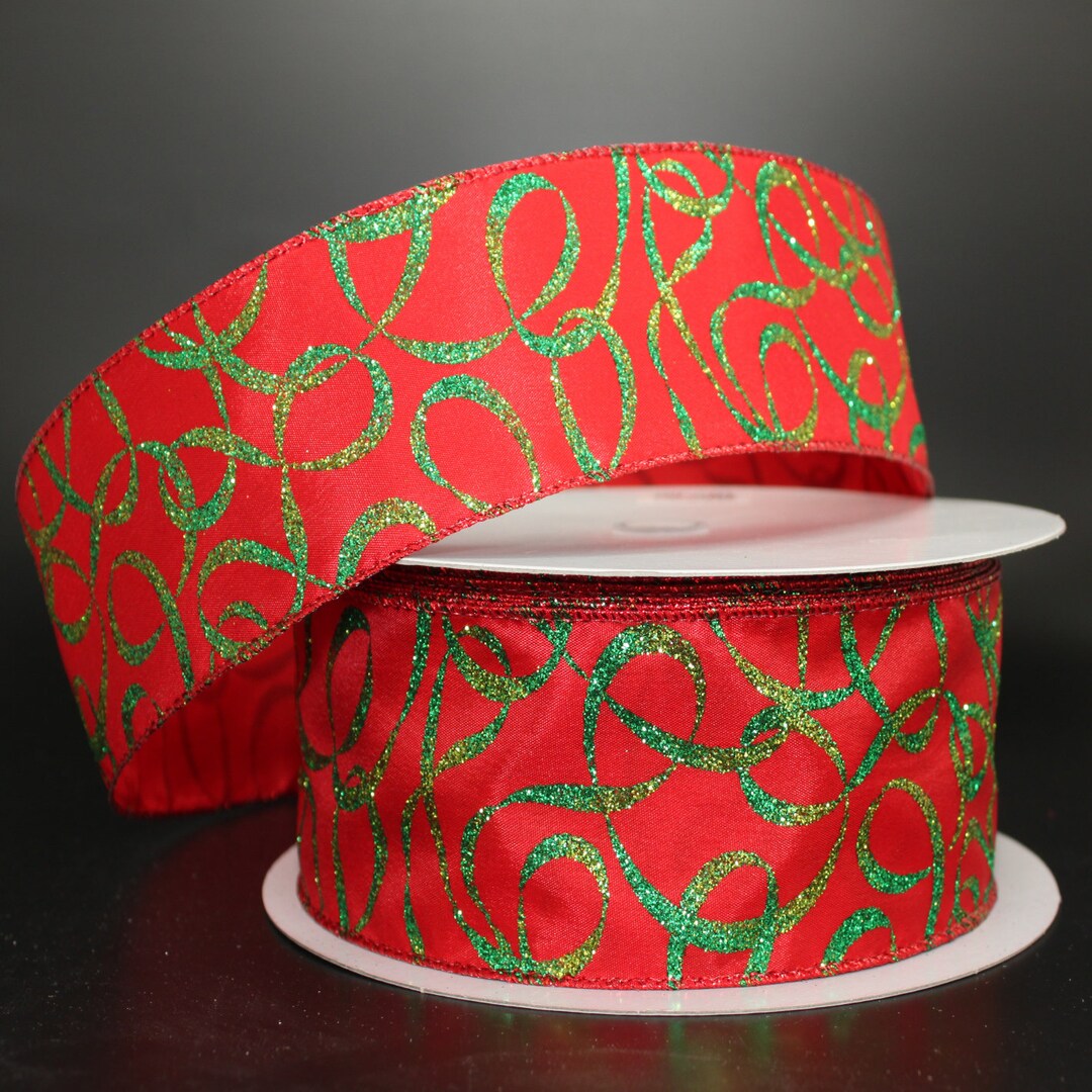 Red Green Ombre Swirls Christmas Wired Ribbon - Christmas Ribbon, Wired ...
