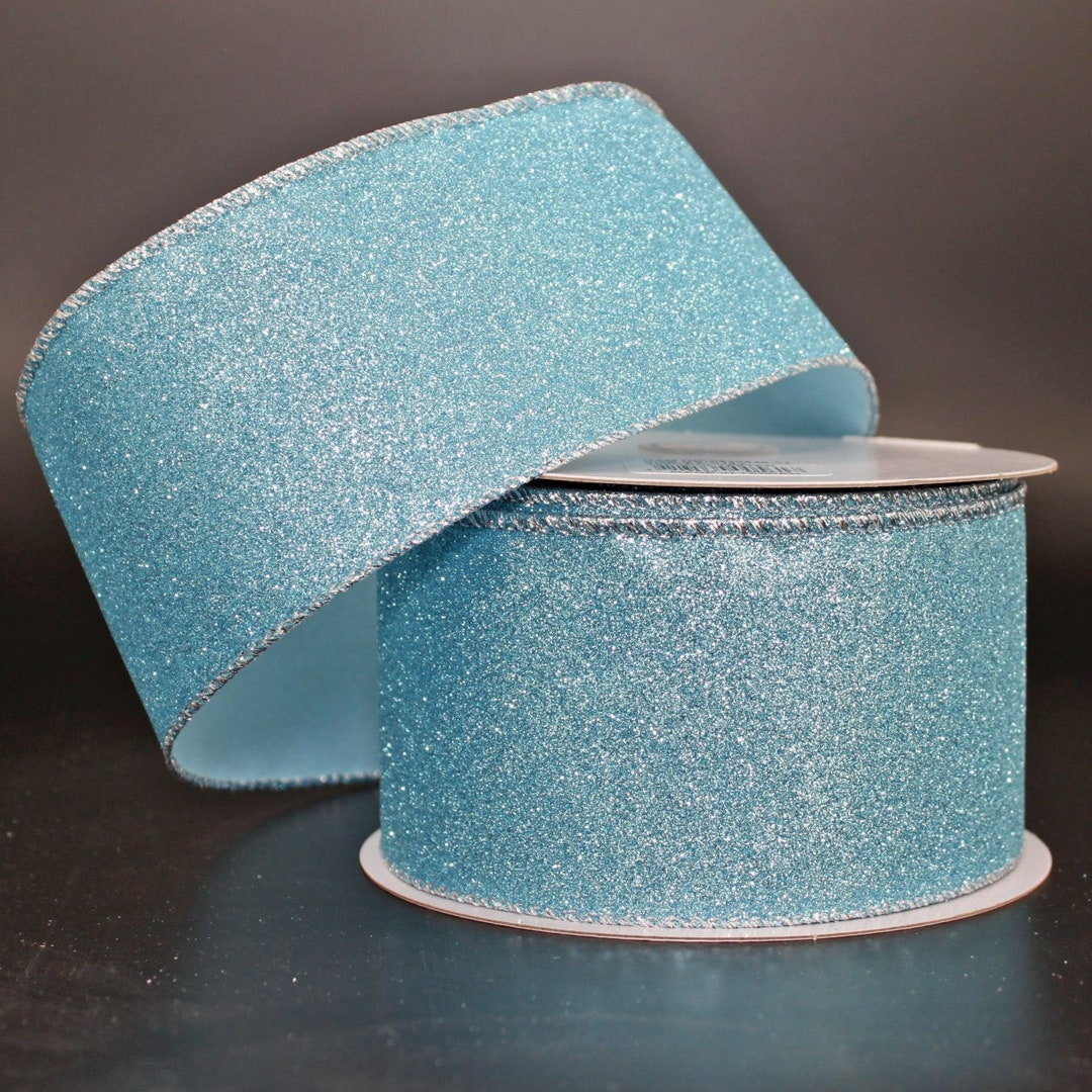 10 Yards Ice Blue Sparkle Metallic Wired Ribbon Christmas Ribbon, Blue ...