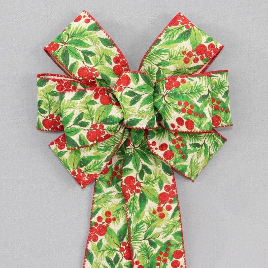 Red Berries Christmas Greenery Rustic Wreath Bow Mistletoe Christmas ...