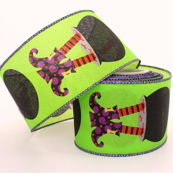 Green Witches Legs Cauldron Halloween Wired Ribbon - 3 Yards Ribbon ...